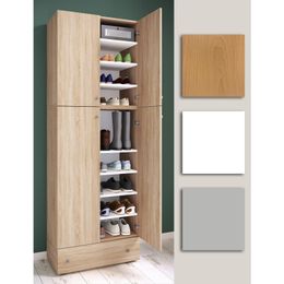 Vcm Holz-Schuhschrank Ma&szlig;e: H. 200 x B. 70 x T. 39 cm Allzweckschrank 9 F&auml;cher 4 Dreht&uuml;ren extra Schublade &ndash; Lona