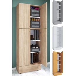 Vcm Holz-Schuhschrank Ma&szlig;e: H. 200 x B. 70 x T. 39 cm Allzweckschrank 5 F&auml;cher 4 Dreht&uuml;ren extra Schublade&ndash; Lona