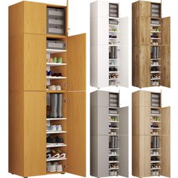 Vcm Holz-Schuhschrank Ma&szlig;e: H. 200 x B. 70 x T. 39 cm Allzweckschrank 9 F&auml;cher 4 Dreht&uuml;ren Aufsatz mit 2 T&uuml;ren &ndash; Lona