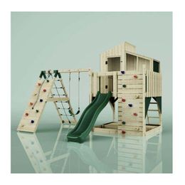 Polar play Outdoor Spielturm mit Wellenrutsche, Spielhaus aus Holz mit Kinderschaukel Kletterwand Kletternetz, Ausführung: Babyschaukel - Grün