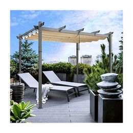 3 x 3 m Pergola, Alu Pavillon Holzoptik Wasserdicht Stabil Winterfest, Gartenpavillon mit Sonnenschutz Überdachung, Beige - Purple Leaf