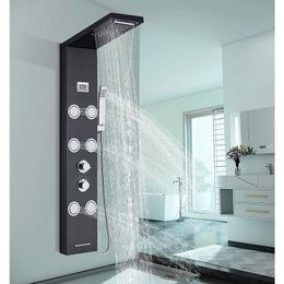 Edelstahl Duschpaneel Schwarz Duschsystem Regendusche Kopfbrause Duschset Duschsystem mit Massagedüsen Wandhalterung Duschsäule
