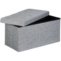 Faltbare Sitzbank xl, mit Stauraum, Sitzcube mit Fußablage, Sitzwürfel als Aufbewahrungsbox, 38x76x38 cm, grau - Relaxdays