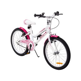 Actionbikes Motors Actionbikes Kinderfahrrad Butterfly 20 Zoll, Pink, Fahrradständer, Kettenschutz, Antirutschgriffe (Weiß/Pink)