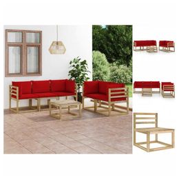 vidaXL Garten-Essgruppe 6-tlg Garten Lounge Set mit Roten Kissen Sitzgruppe Set Loungemöbel