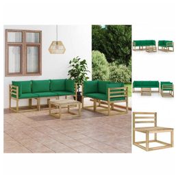 vidaXL Garten-Essgruppe 6-tlg Garten Lounge Set mit Grünen Kissen Sitzgruppe Set Loungemöbel