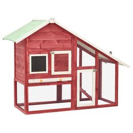 furnicato Kleintierstall Kaninchenstall Rot und Weiß 140x63x120 cm Tanne Massivholz