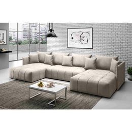 U-Form-Sofa asvil Wohnzimmersofa mit Schlaffunktion und Bettkasten Beige EN01 - Furnix