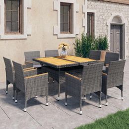 9-tlg. Gartenmöbel Set Sitzgruppe Garten mit Tisch und Stühlen - Poly Rattan und Akazienholz Grau BV805315 Bonnevie