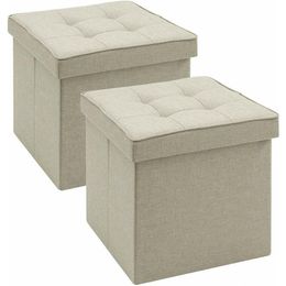 2er-Set Sitzhocker mit Stauraum Sitzfläche aus Leinen, 37,5x37,5x38CM(LxBxH) beige - beige - WOLTU