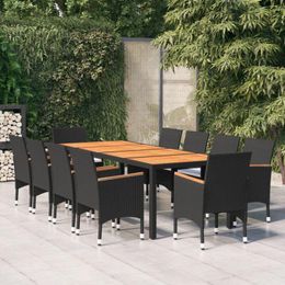11-tlg. Gartenmöbel Set Sitzgruppe Garten mit Tisch und Stühlen - Poly Rattan Schwarz BV345065 Bonnevie