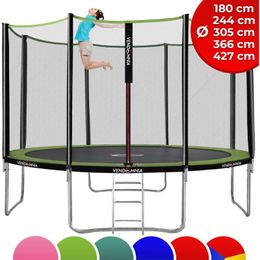 Trampolin - mit Sicherheitsnetz, Leiter, Randabdeckung, Ø 180, 244, 305, 366, 427 cm, Farbwahl - Outdoor und Indoor Gartentrampolin mit Zubehör,