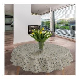 laro Tischdecke Wachstuch-Tischdecken Blume Beige Weiß Rund 140cm