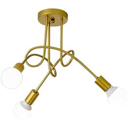 Deckleuchte 3 Flammig Vintage Industriell Stil Deckenlampe Spinne Eisen Kronleuchter mit E27 Fassung Innen für Wohnzimmer Schlafzimmer (Gold)