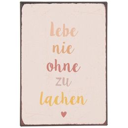 IB Laursen Metallschild Lebe nie ohne zu lachen, L20 x B14 cm, rosa