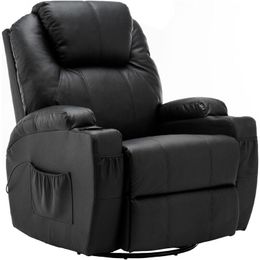 Mcombo - m Massagesessel Fernsehsessel Relaxsessel 7020, mit Heizung, Dreh 360° Schaukel, manuell verstellbar (Schwarz-Kunstleder) - Schwarz