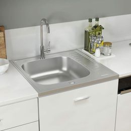 Küchenspüle Waschbecken Einzelbecken - mit Abtropfset Silbern 600x600x155 mm Edelstahl BV767340 Bonnevie