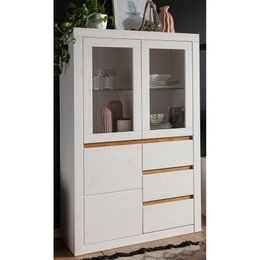 Lomadox Wohnzimmer Highboard Massivholz WILSON-69 in Kiefer massiv weiß, b/h/t: ca. 94,5/150/42 cm - weiß