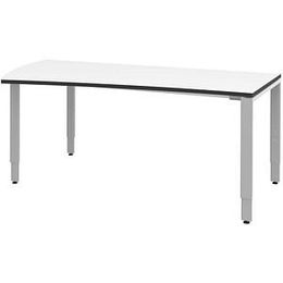 Röhr-Bush röhr Imperia höhenverstellbarer Schreibtisch weiß Trapezform, 4-Fuß-Gestell silber 180,0 x 80,0/100,0 cm