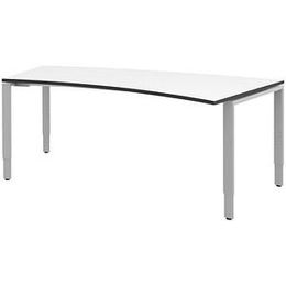 Röhr-Bush röhr Imperia höhenverstellbarer Schreibtisch weiß Trapezform, 4-Fuß-Gestell silber 200,0 x 80,0/100,0 cm