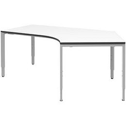 Röhr-Bush röhr Imperia höhenverstellbarer Schreibtisch weiß Bogenform, 4-Fuß-Gestell silber 217,0 x 114,0 cm