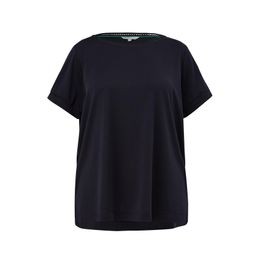 TRIANGLE Große Größen: T-Shirt aus Piqué, mit Spitzenborte am Ausschnitt, nachtblau, Gr.48