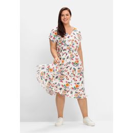 sheego Große Größen: Kleid mit floralem Print und weitem Rockteil, weiß gemustert, Gr.50