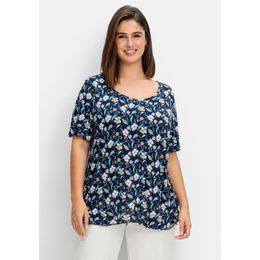 sheego Große Größen: Shirt mit Blumendruck und Cut-out im Rücken, indigo gemustert, Gr.56/58
