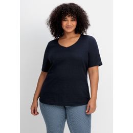 sheego Große Größen: Jerseyshirt mit Jacquardmuster, leicht tailliert, nachtblau, Gr.52/54