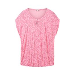 Tom Tailor Große Größen: Gecrinkeltes Shirt mit Minimalprint, gekräuselter Saum, pink bedruckt, Gr.52