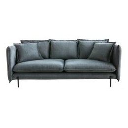 Miliboo Design-Sofa 3/4-Sitzer in blaugrauem Veloursstoff und schwarzem Metall ALMAR