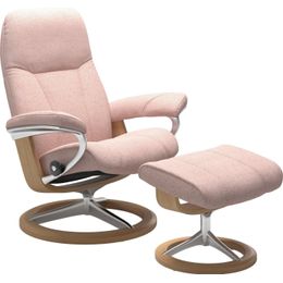 stressless® Relaxsessel Consul (Set, Relaxsessel mit Hocker), mit Hocker, mit Signature Base, Größe M, Gestell Eiche, rosa