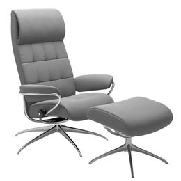 stressless® Relaxsessel London (Set, Relaxsessel mit Hocker), mit Hocker, High Back, mit Star Base, Gestell Chrom, grau