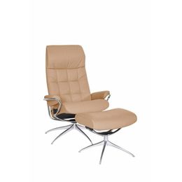 stressless® Relaxsessel London (Set, Relaxsessel mit Hocker), mit Hocker, High Back, mit Star Base, Gestell Chrom, beige