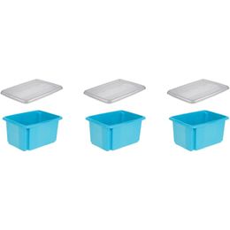 keeeper Organizer emil (Set, 3 St), Aufbewahrungsbox, 15 L, mit Deckel, hochwertiger Kunststoff, blau