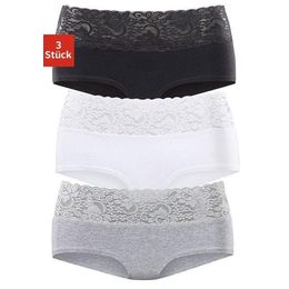 Vivance Panty (Packung, 3-St) aus elastischer Baumwolle mit floraler Spitze, grau|schwarz|weiß