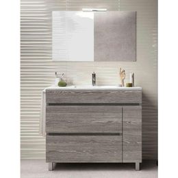 Badezimmer-Set caprera mit 2 Schubladen und einer Tür, 7 verschiedene Farben, 15 Maße, inkl. Möbel, Waschbecken und Spiegel, Smoky Eiche 80x40Cm