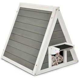 Katzenhaus mit Tür, Wetterfeste Katzenhoehle aus Tannenholz, Multifunktionale Haustierhütte für Katzen & Hunde & Hasen & Hühner, mit Tragkraft 20 kg,