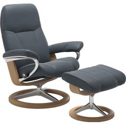 stressless® Relaxsessel Consul (Set, Relaxsessel mit Hocker), mit Hocker, mit Signature Base, Größe L, Gestell Eiche, blau