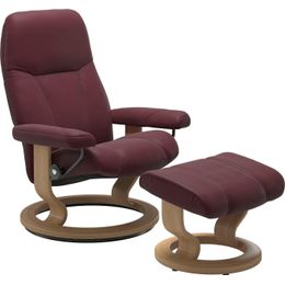 stressless® Relaxsessel Consul (Set, Relaxsessel mit Hocker), mit Hocker, mit Classic Base, Größe L, Gestell Eiche, rot