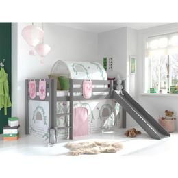 Vipack Spielbett Pino inkl. Rutsche mit Textilset Vorhang, Tunnel und 3 Taschen versch. Designs