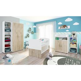 nonjoo. Babyzimmer Hanna Set 6: best. aus Babybett, Kommode, Wickelaufsatz, Wandboard, Regal mit 3 Fächern, Regal mit 6 Fächern und Kleiderschrank 2-trg.