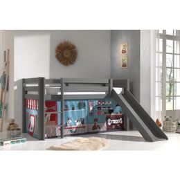 Vipack Halbhohes Bett PINO, mit Rutsche und Textilset "Pet Shop", Ausf. Kiefer massiv versch. Farben