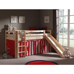 Vipack Spielbett Pino mit Rutsche und Textilset "Zirkus", Kiefer massiv natur lackiert
