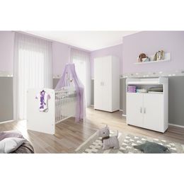 nonjoo. Babyzimmer Lunis Set 3: best. aus Babybett, Kommode, Wickelaufsatz, Wandboard und Kleiderschrank 2-trg.