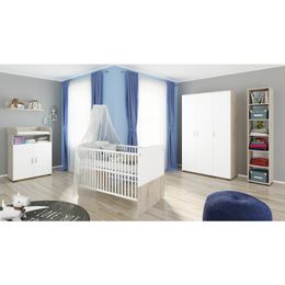 nonjoo. Babyzimmer Lani Set 9: best. aus Babybett, Kommode, Wickelaufsatz, Wandboard, Regal mit 6 Fächern und Kleiderschrank 3-trg.