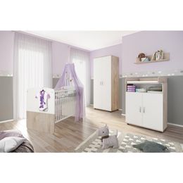 nonjoo. Babyzimmer Lani Set 3: best. aus Babybett, Kommode, Wickelaufsatz, Wandboard und Kleiderschrank 2-trg.