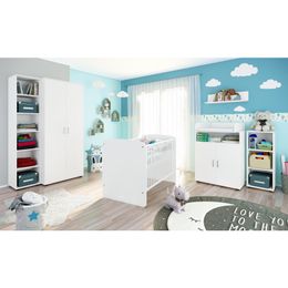 nonjoo. Babyzimmer Lunis Set 6: best. aus Babybett, Kommode, Wickelaufsatz, Wandboard, Regal mit 3 Fächern, Regal mit 6 Fächern und Kleiderschrank 2-trg.