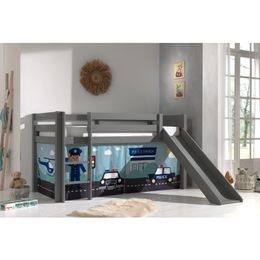 Vipack Halbhohes Bett PINO, mit Rutsche und Textilset "Police", Ausf. Kiefer massiv versch. Farben