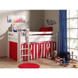 Vipack Spielbett Pino mit Textilset "Zirkus", Kiefer massiv weiss lackiert